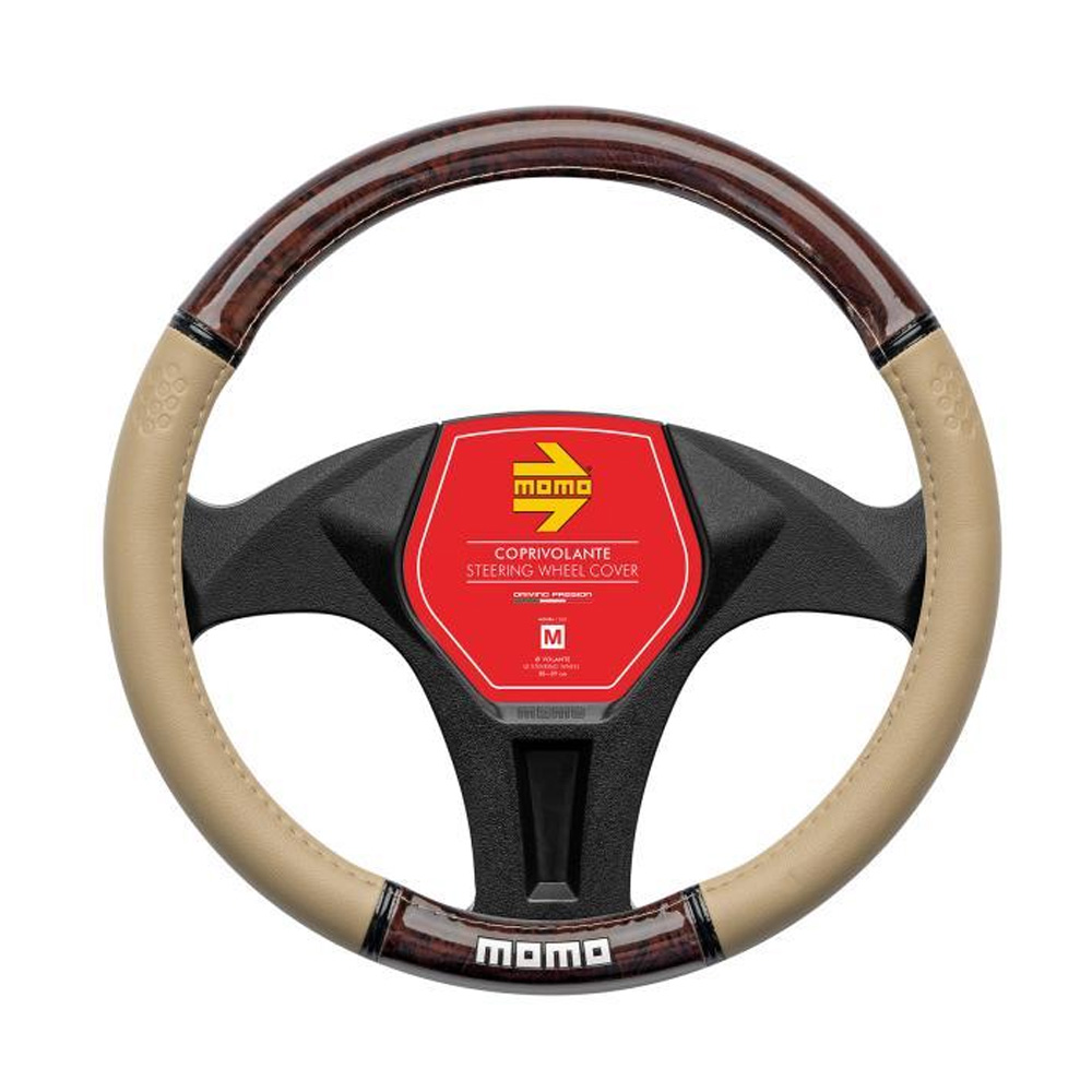 MOMO Luxury Wood Steering Wheel Cover | Beige/Brown (M)